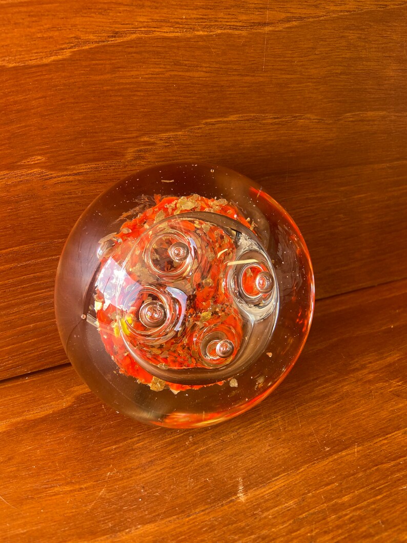 Vintage Orange/gold Speckled Glass Paperweight. Vibrant - Etsy