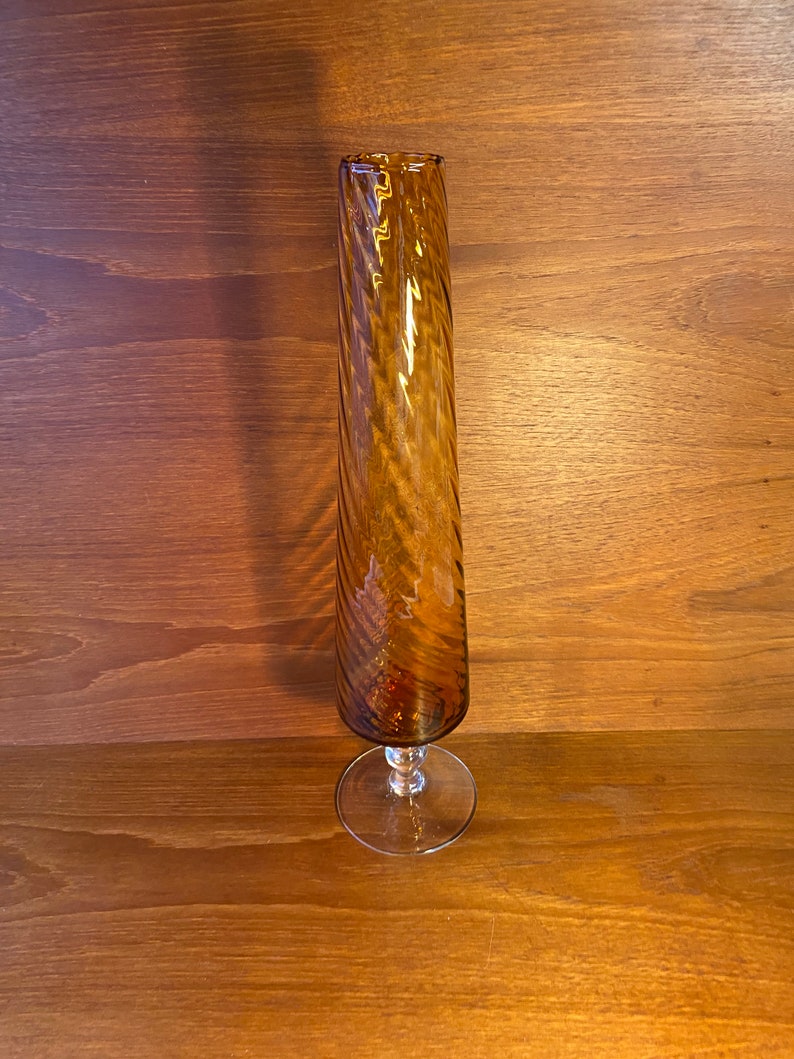 Vintage Empoli Stemmed Tall Amber Glass Vase Etsy