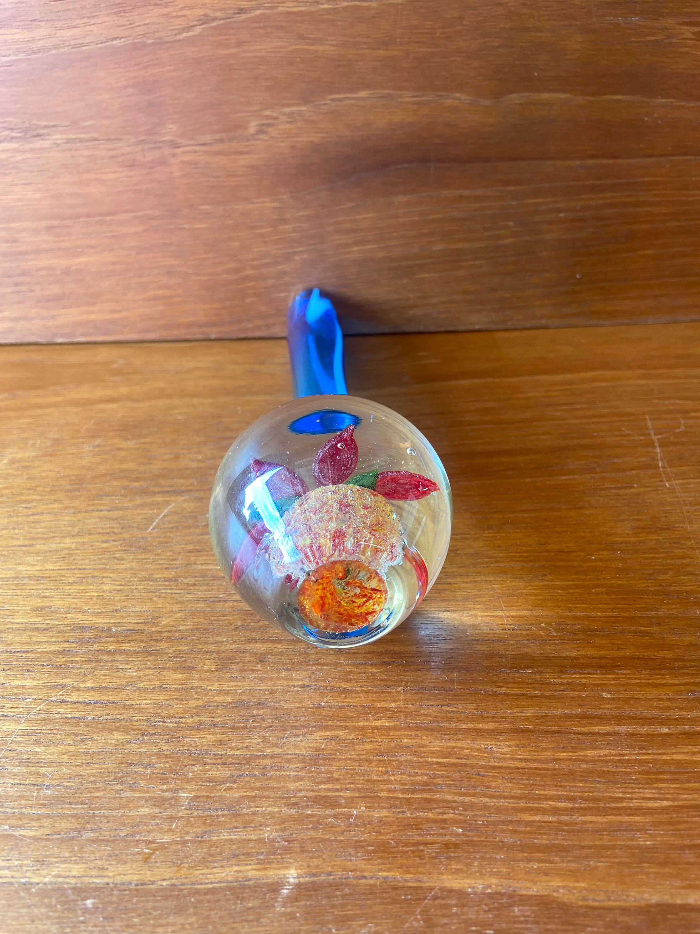 Vintage Blue Paperweight Floral Base Glass Vase - Etsy