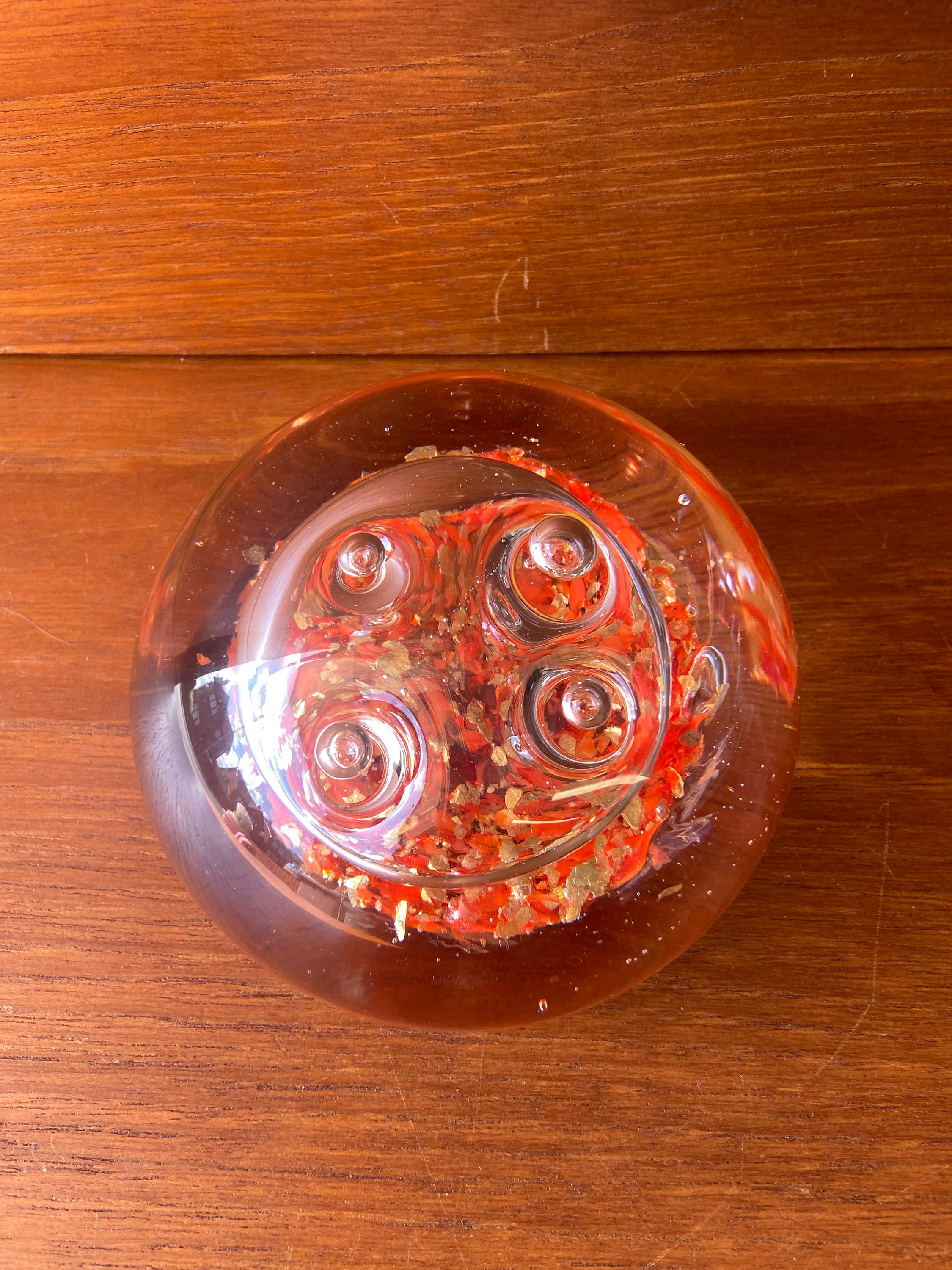 Vintage Orange/gold Speckled Glass Paperweight. Vibrant - Etsy