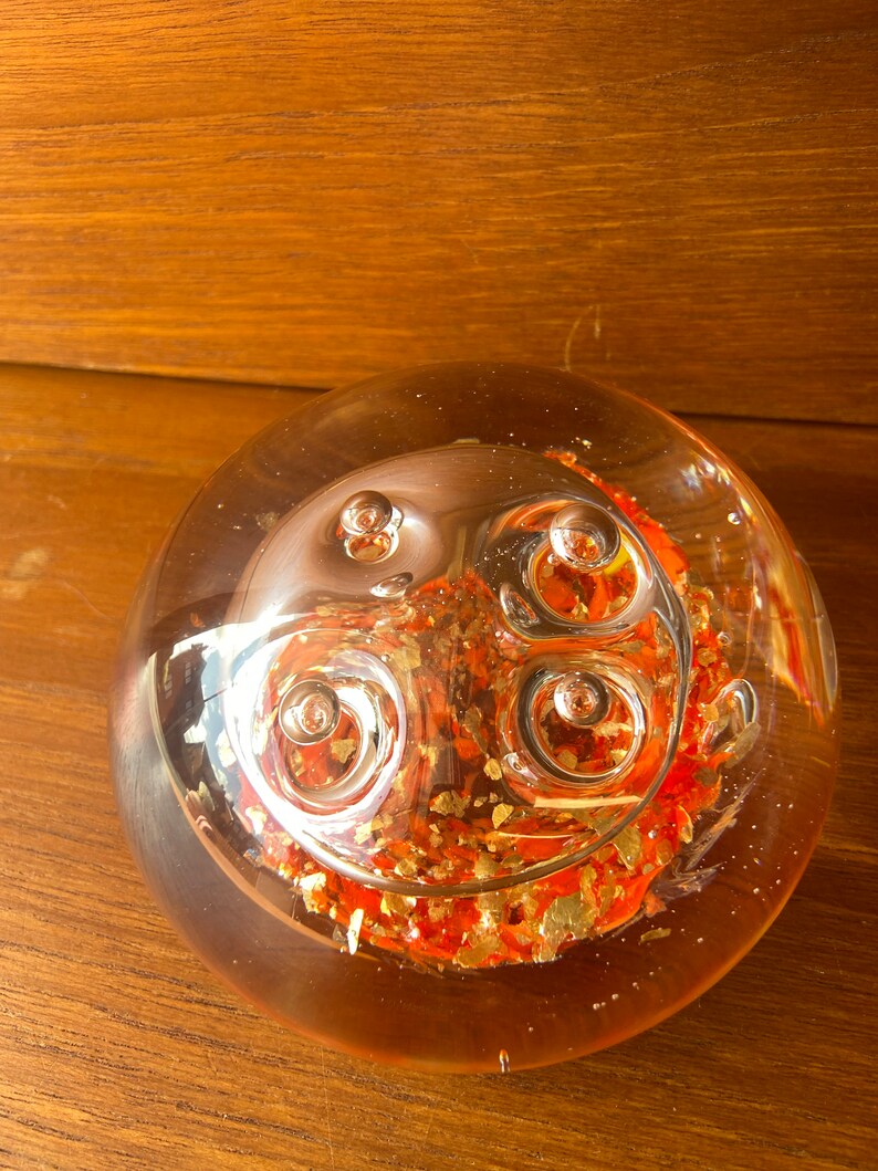 Vintage Orange/gold Speckled Glass Paperweight. Vibrant - Etsy