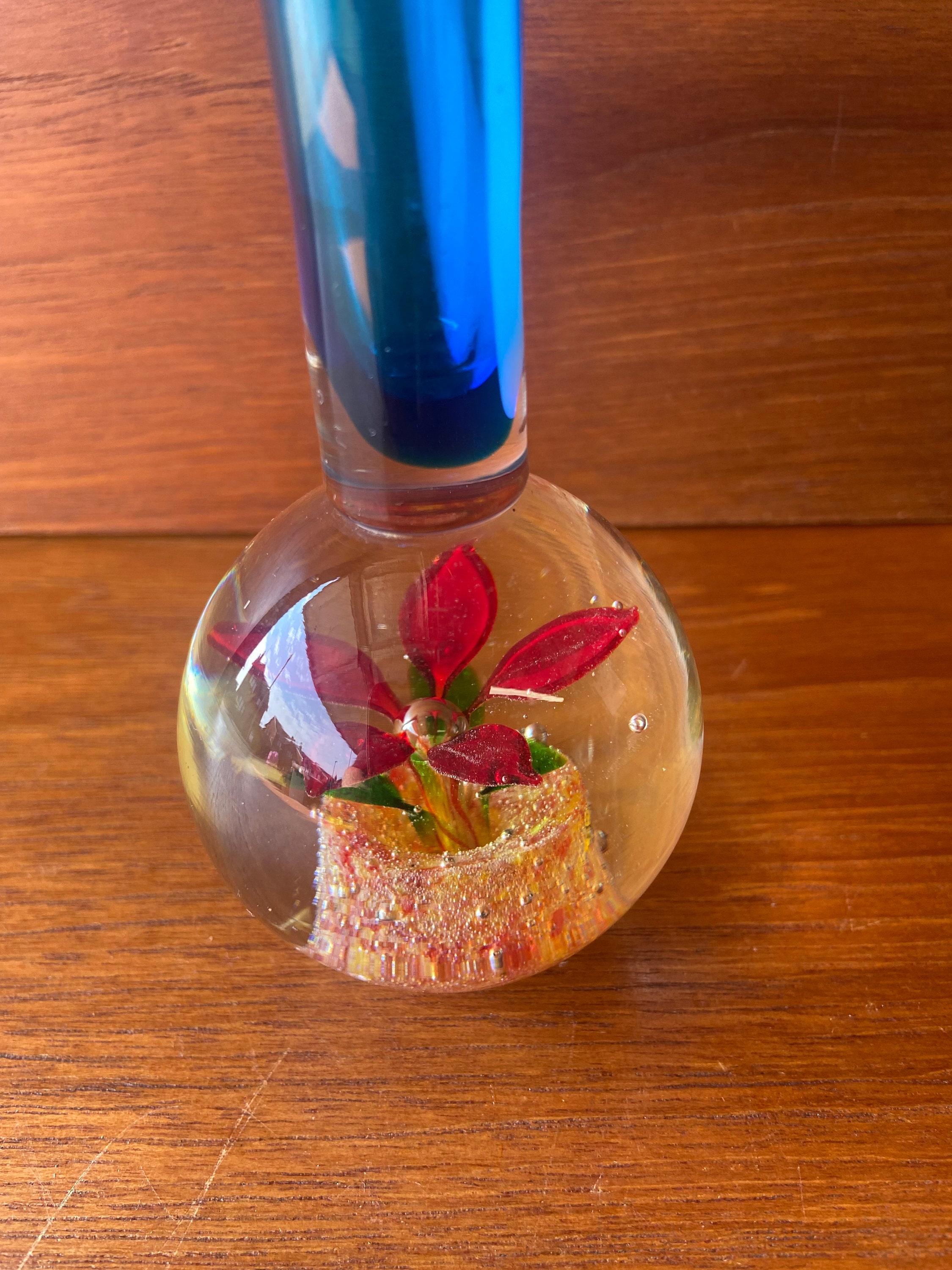 Vintage Blue Paperweight Floral Base Glass Vase - Etsy