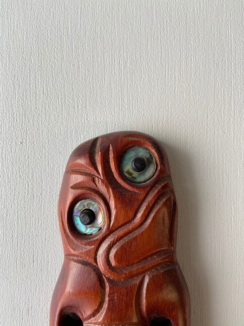 Vintage Hand Carved Wooden Tiki. Good Luck Charm. Symbol of the First ...