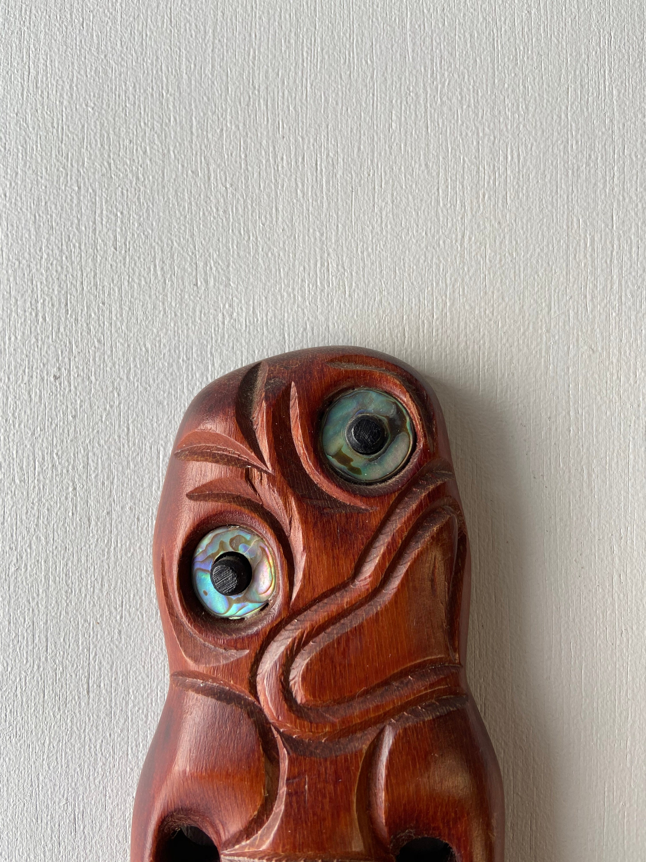 Vintage Hand Carved Wooden Tiki. Good Luck Charm. Symbol of the First ...