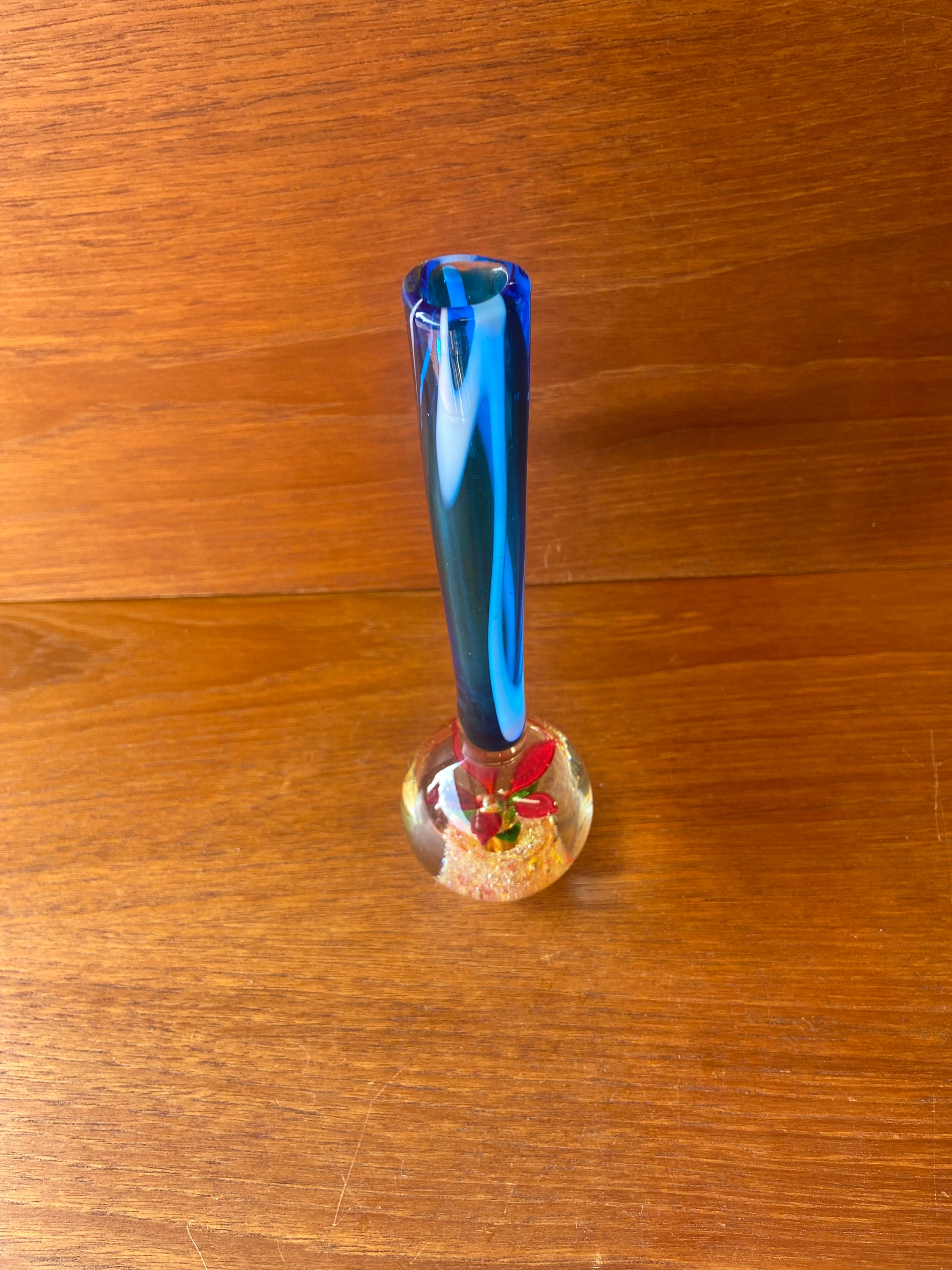 Vintage Blue Paperweight Floral Base Glass Vase - Etsy