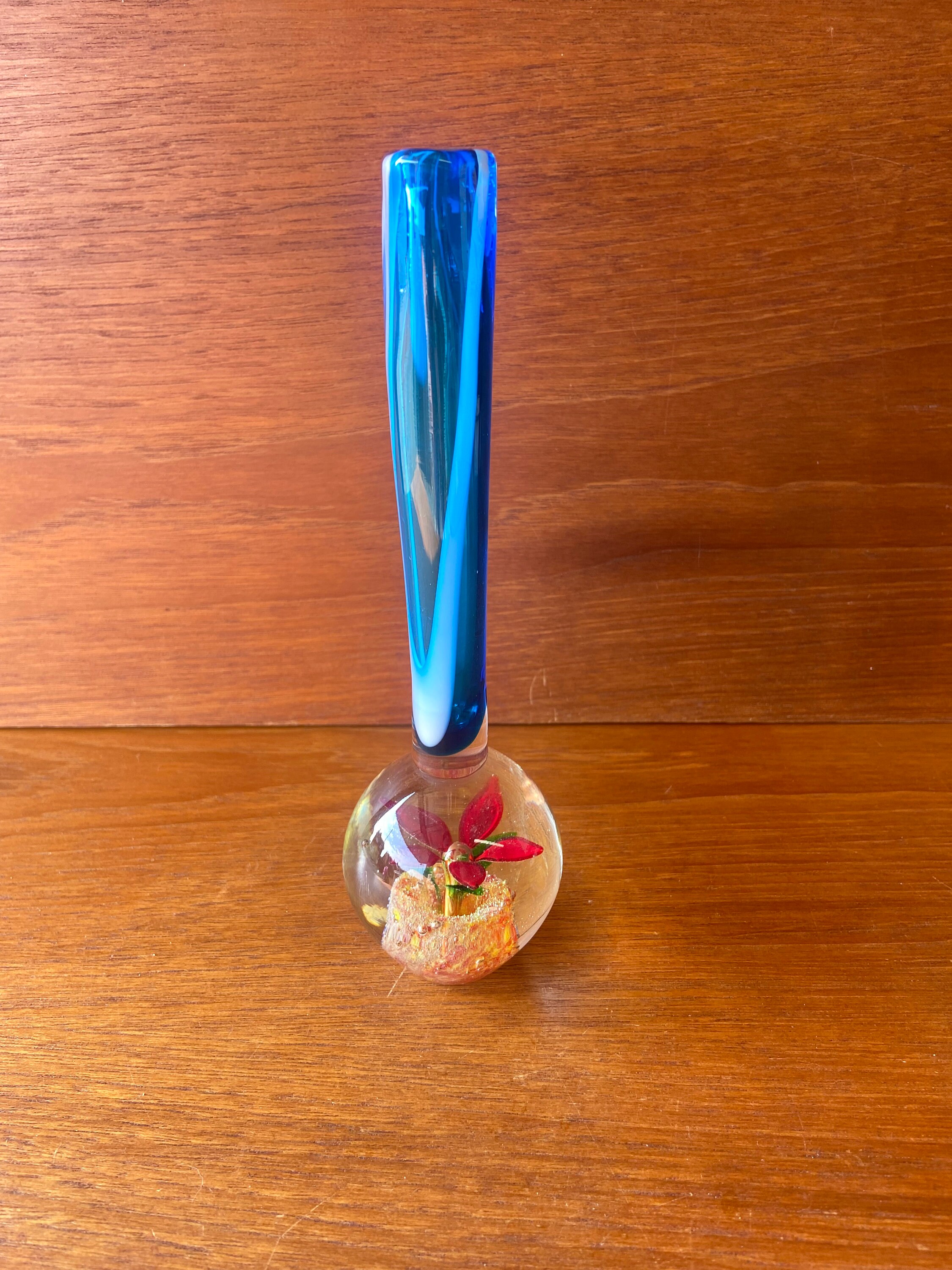 Vintage Blue Paperweight Floral Base Glass Vase - Etsy