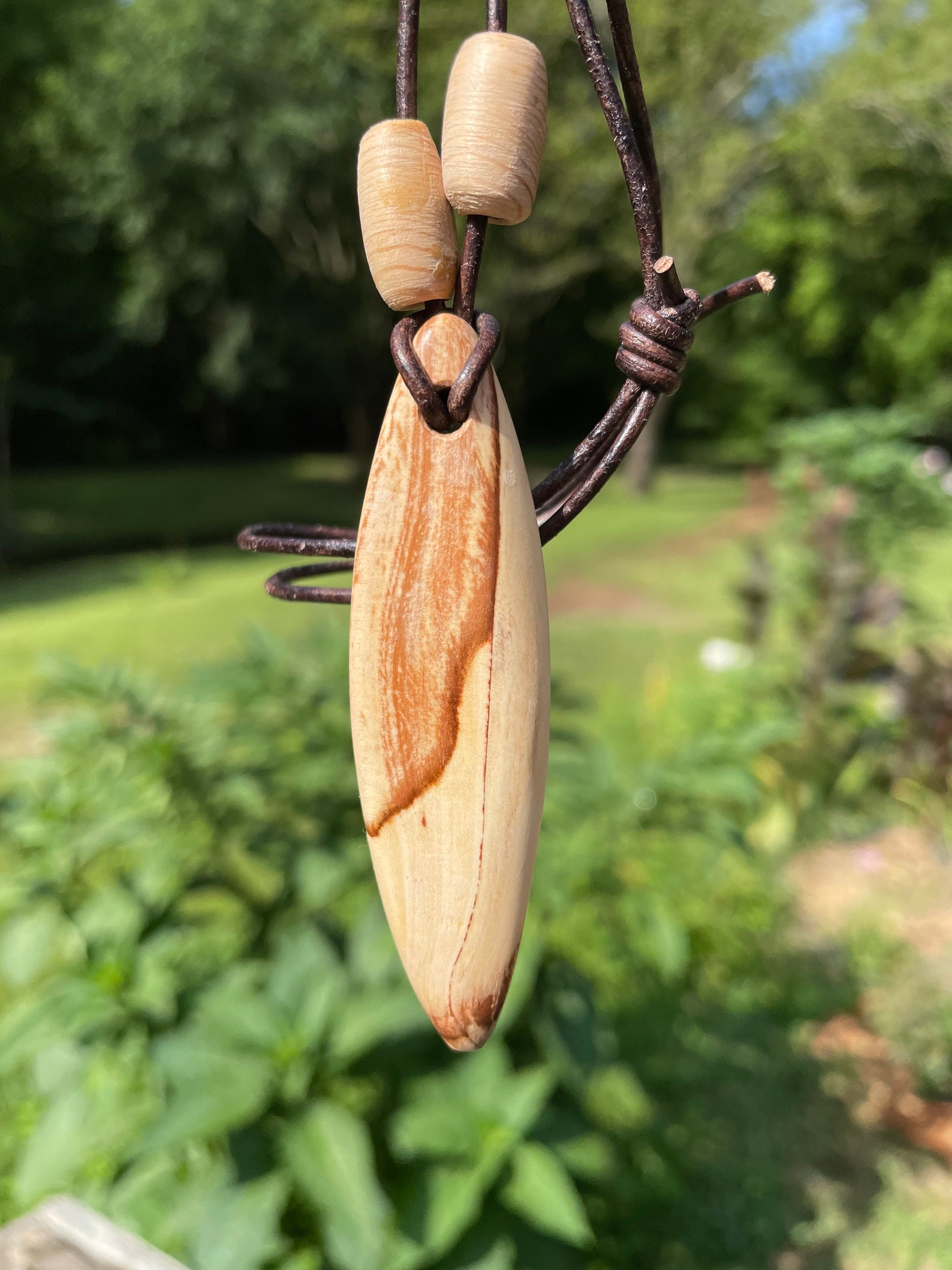 Red Tip Photinia Wood Pendant W/2 Pine Beads - Etsy Canada