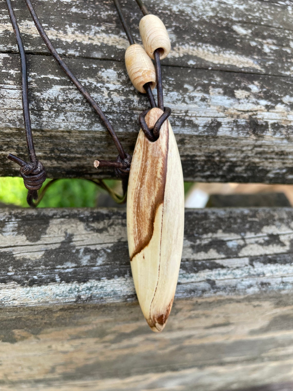 Red Tip Photinia Wood Pendant W/2 Pine Beads - Etsy Canada