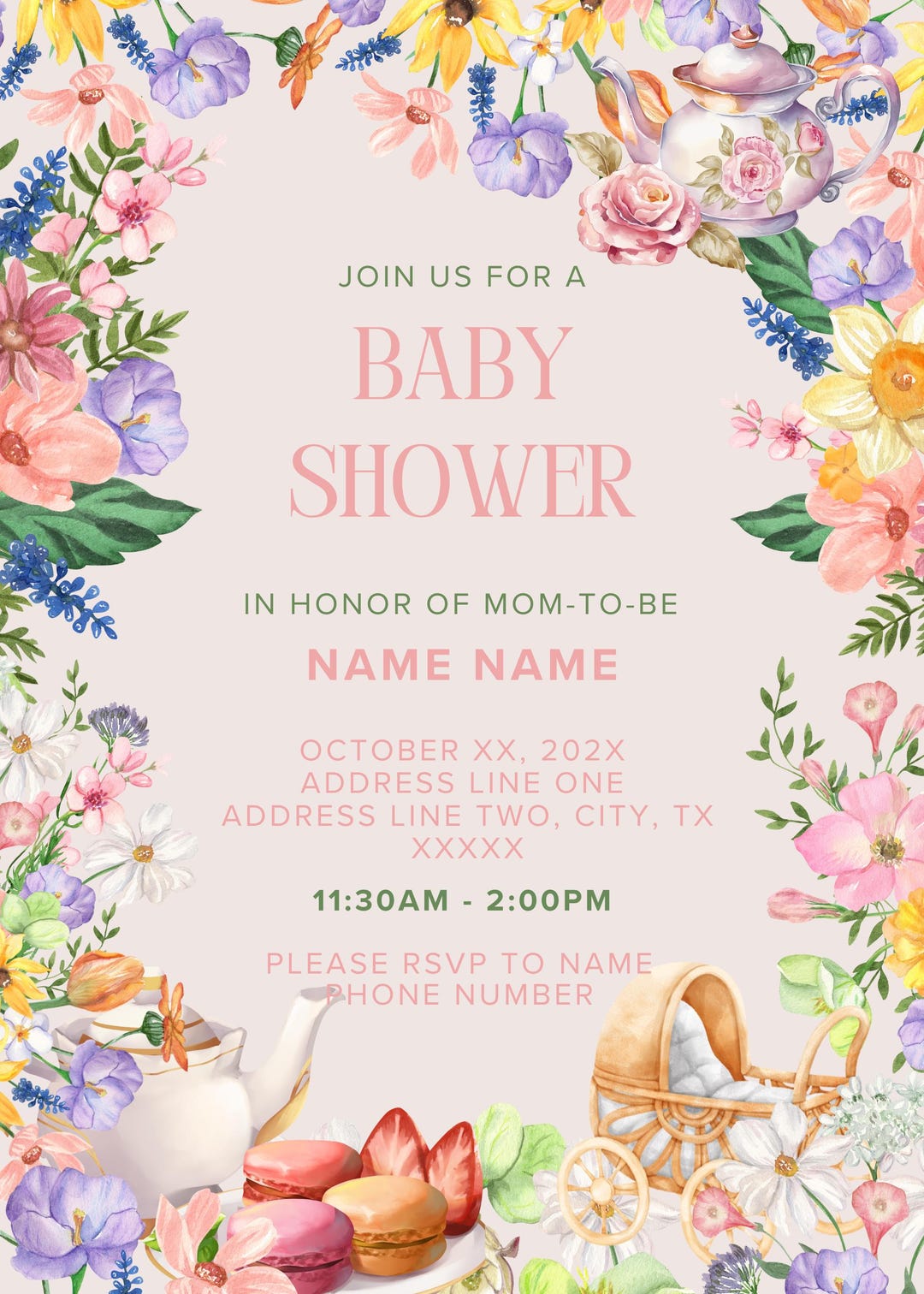 Spring Baby Shower Invitation CANVA Editable - Etsy