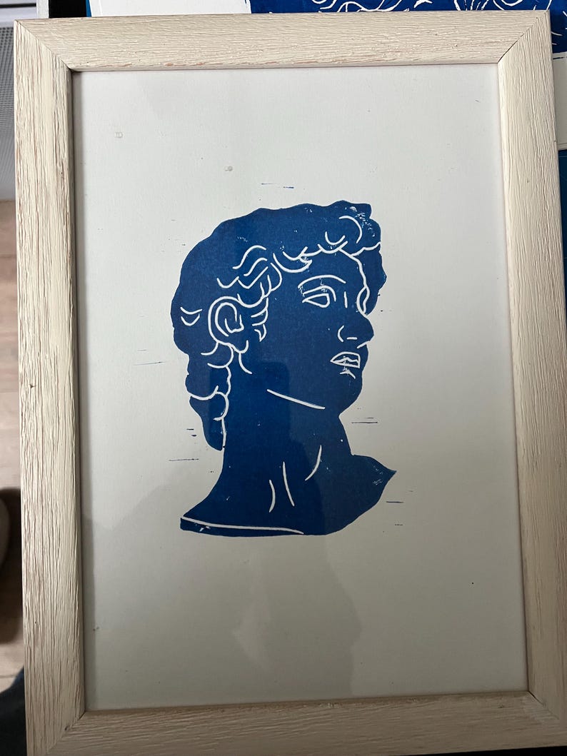 Linocut of Michelangelo's David – Classical Art – Handcrafted Engraving ...