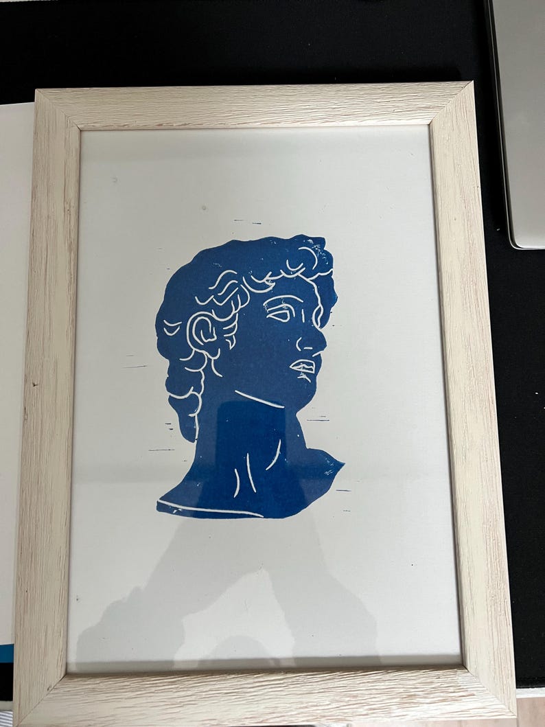 Linocut of Michelangelo's David – Classical Art – Handcrafted Engraving ...