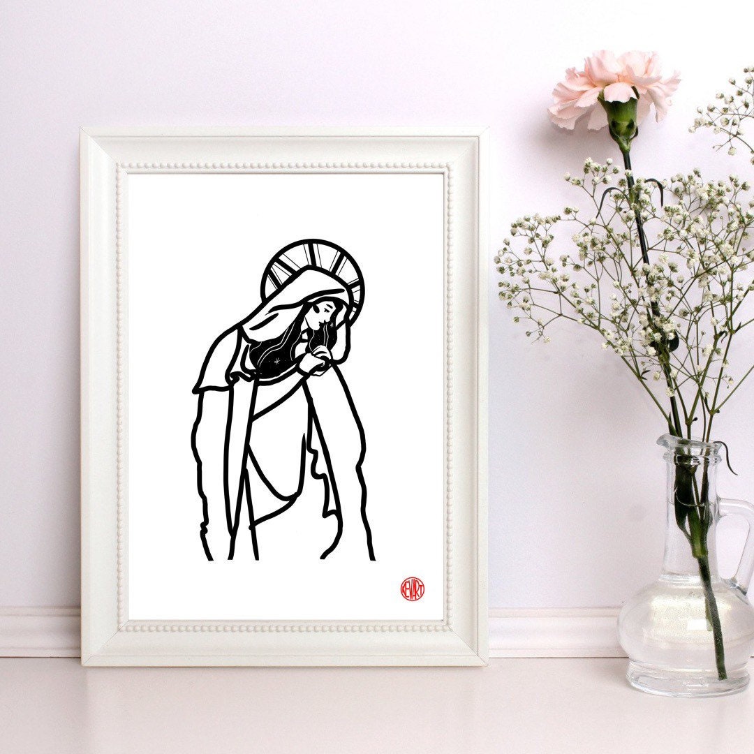 Illustration Linocut Religious Portrait for Framing, Baptism Gift ...
