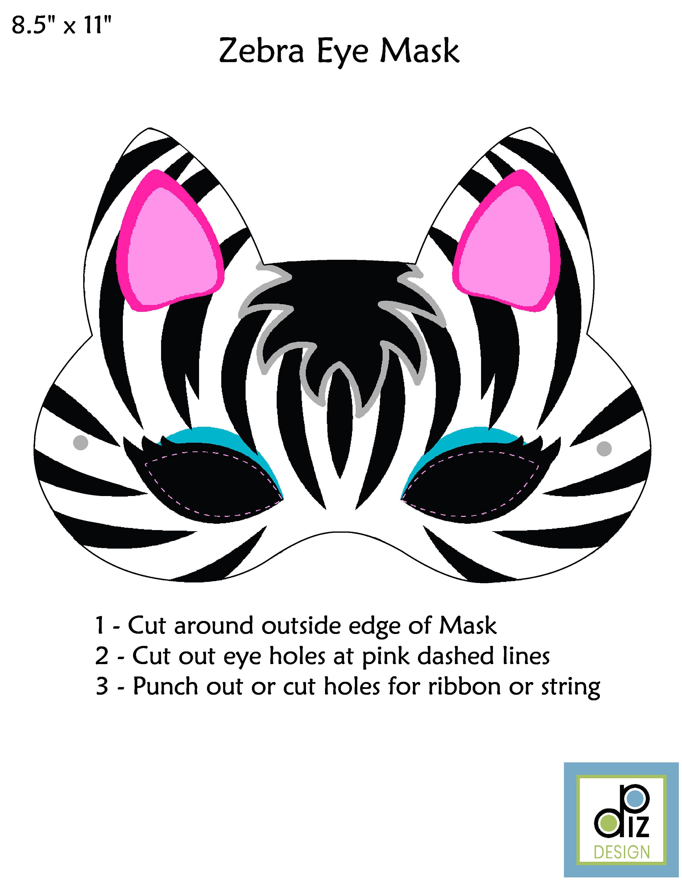 Party Masks Downloadable Kids Games Zebra Face Mask 300 Dpi Jpegs - Etsy
