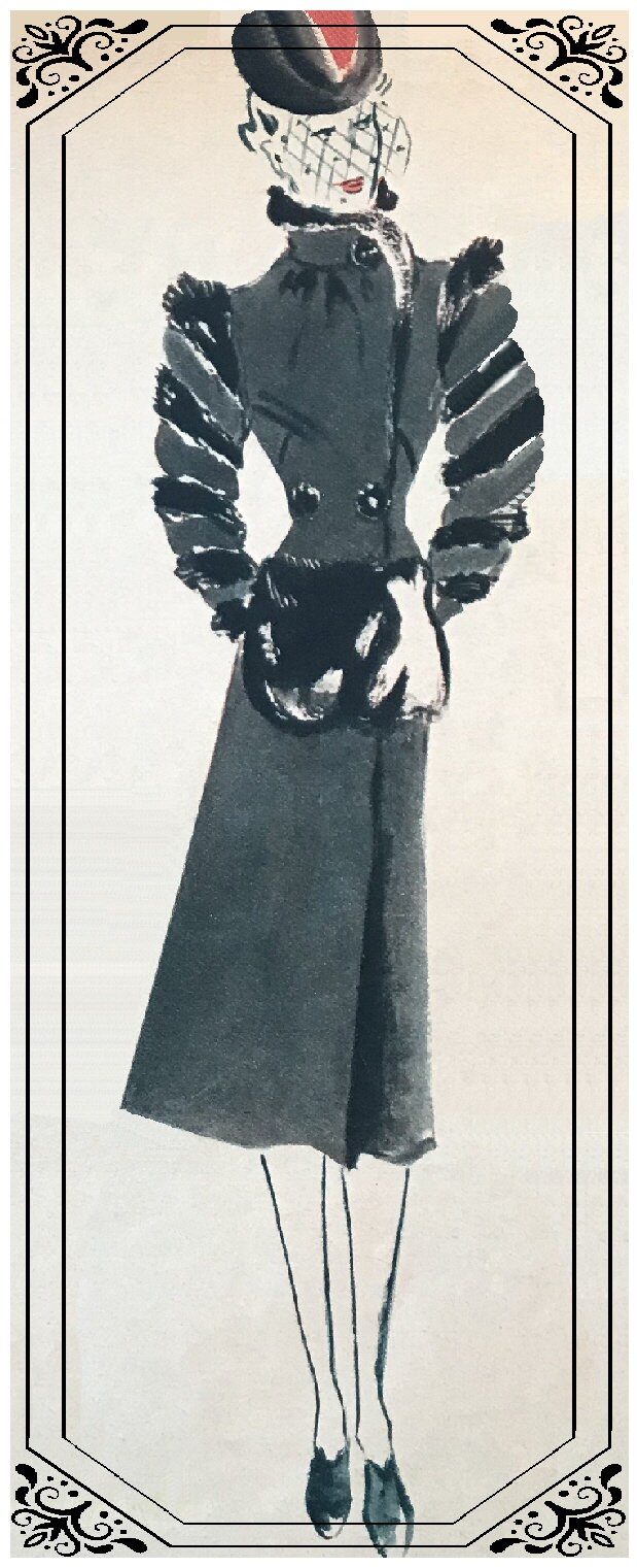 Fashion Coat Illustrations 1938 Vintage Digital Inspiration Tags Cards ...
