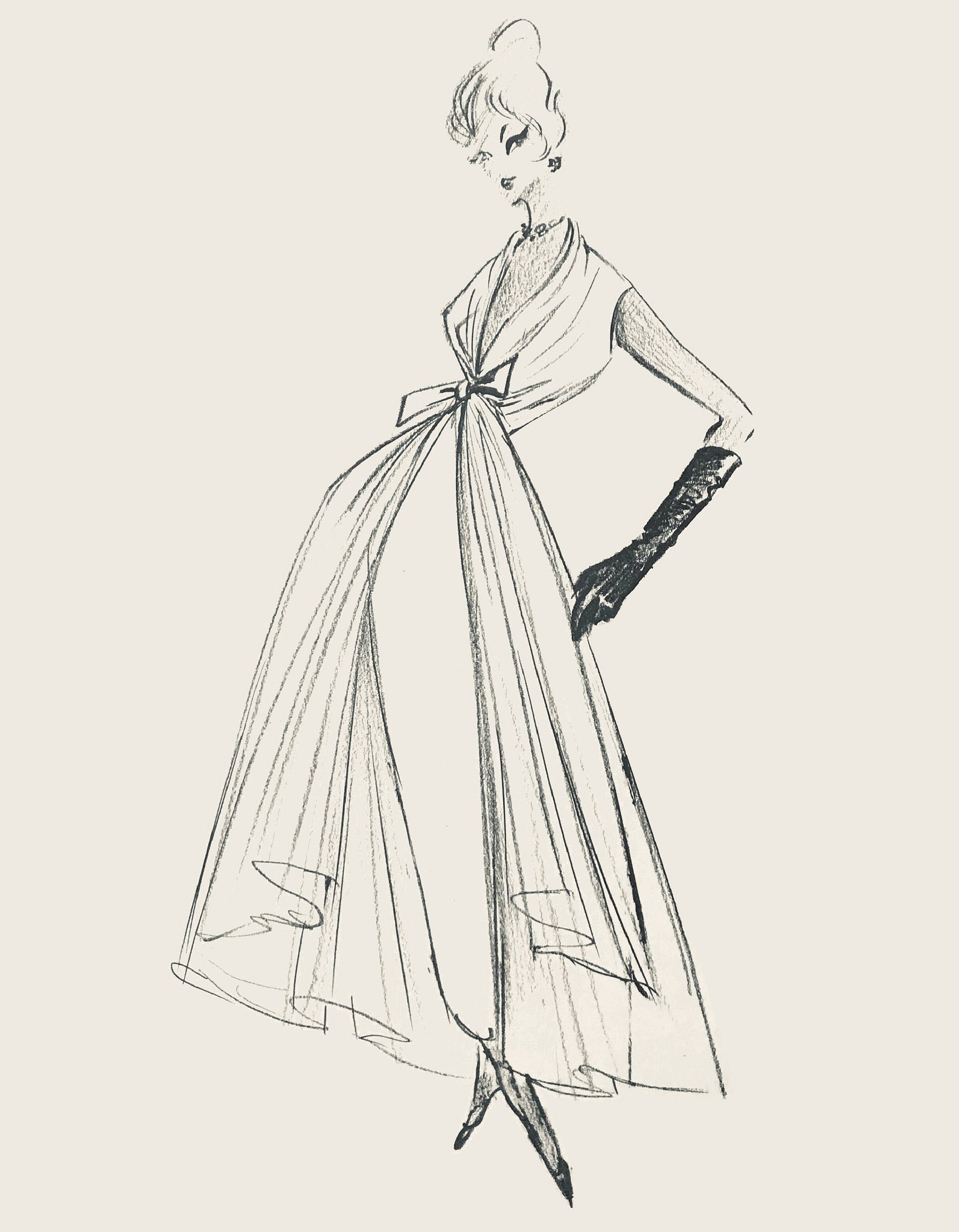 DIGITAL 3 Vintage Fashion Design Sketch Group Haute Couture Retro Gowns ...