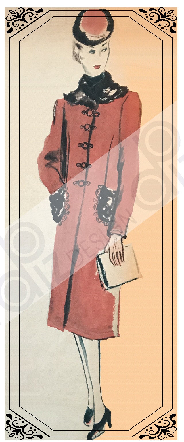 Fashion Coat Illustrations 1938 Vintage Digital Inspiration Tags Cards ...