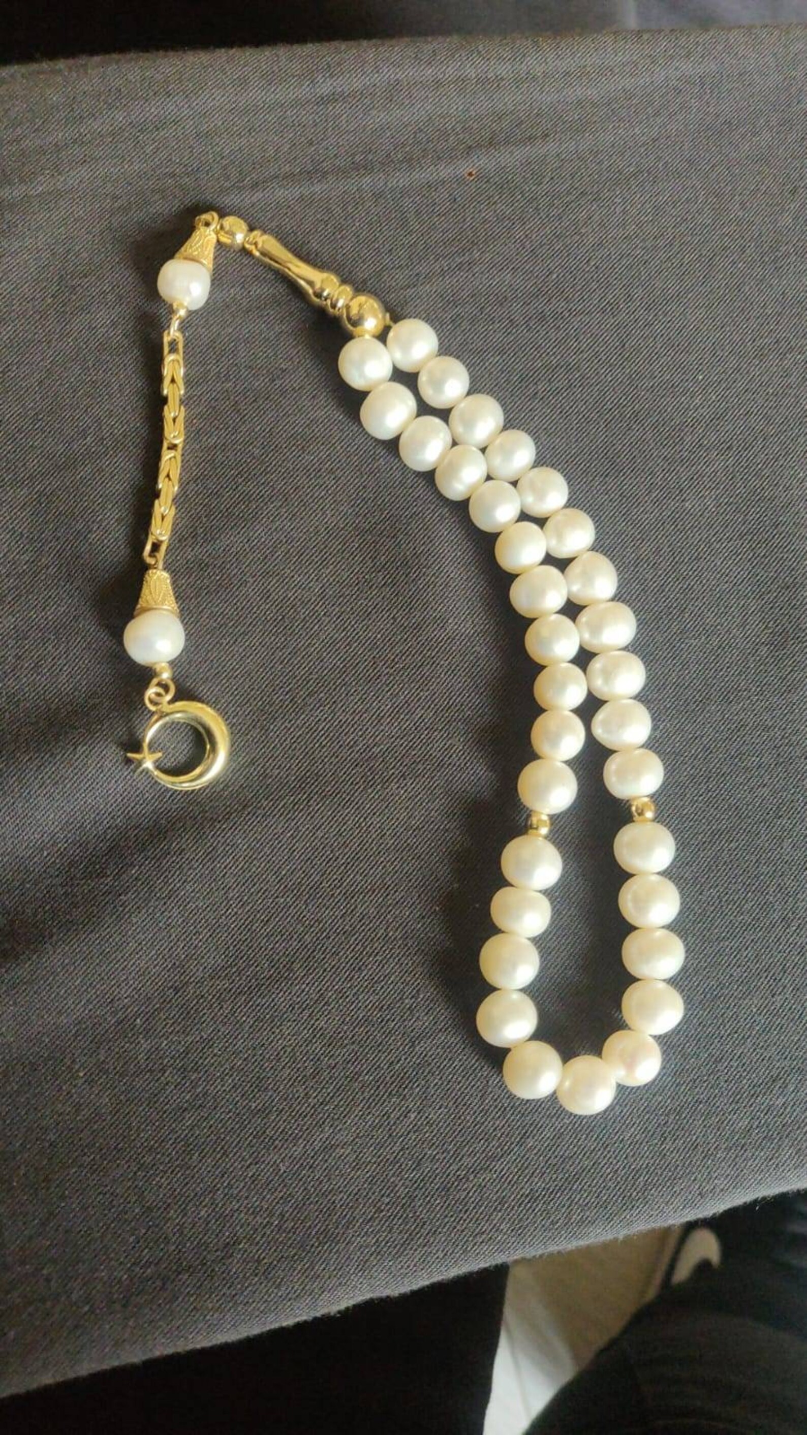 14k Gold Tasbih with Star and Crescent Pearl Tasbih Islamic | Etsy