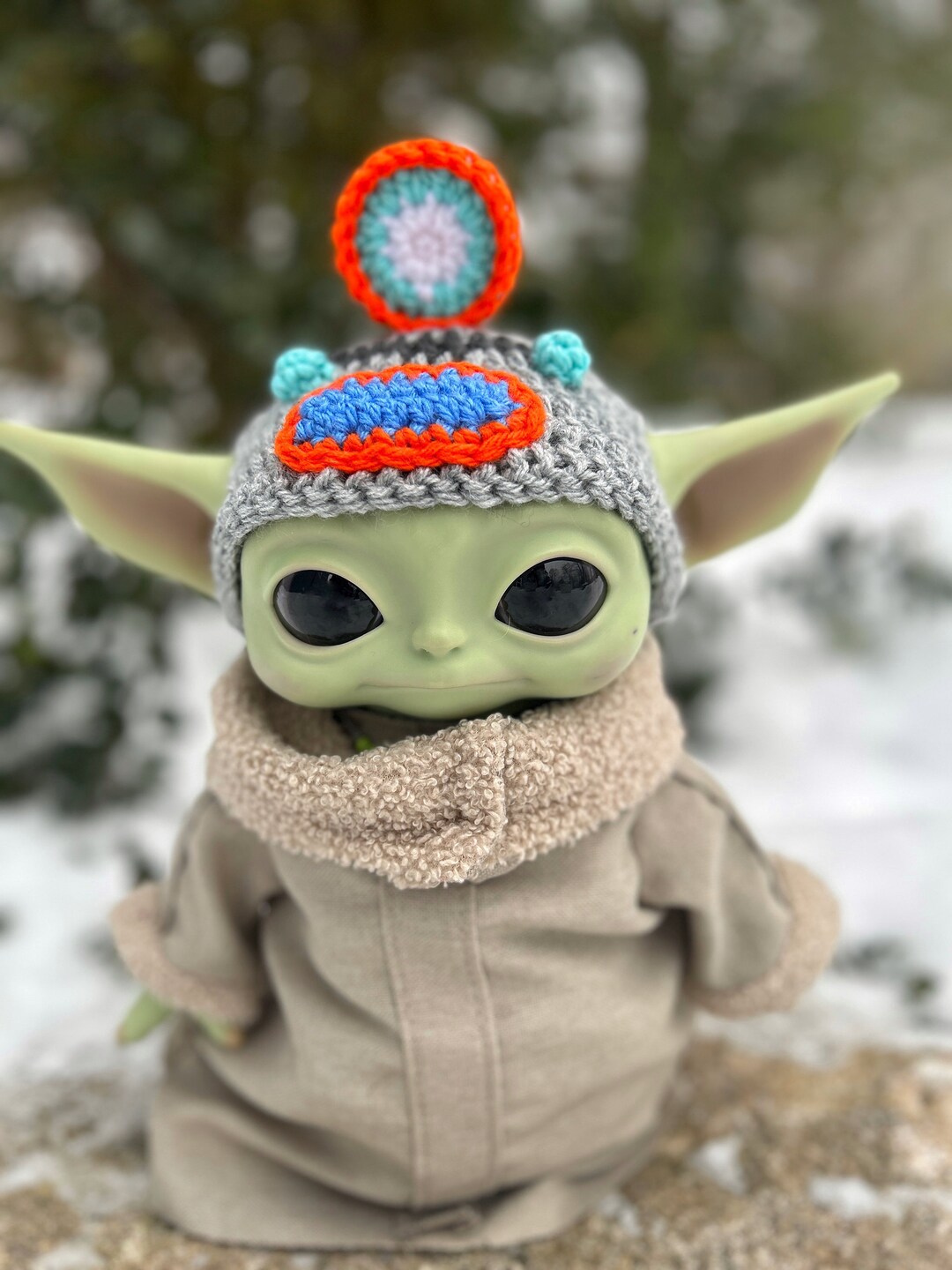 Baby Yoda Robot Tuque, Grey, Blue and Orange - Etsy