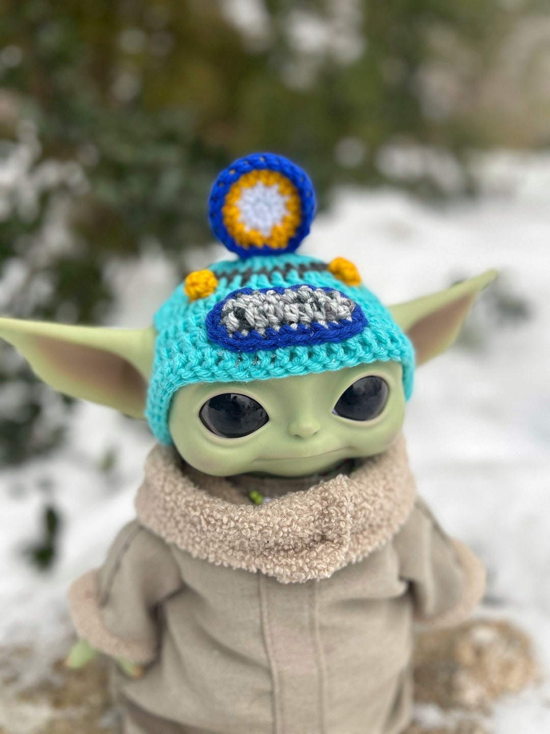 Baby Yoda Robot Tuque, Blue, Yellow and Orange - Etsy