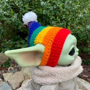 Baby Yoda Rainbow Toque With White Puff, Hat - Etsy