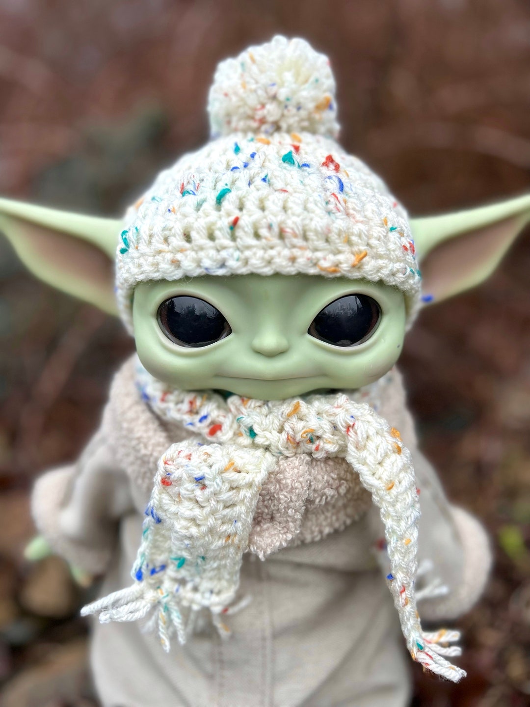 Baby Yoda Rainbow Tweed Tuque and Scarf Set, Baby Yoda Crochethat - Etsy
