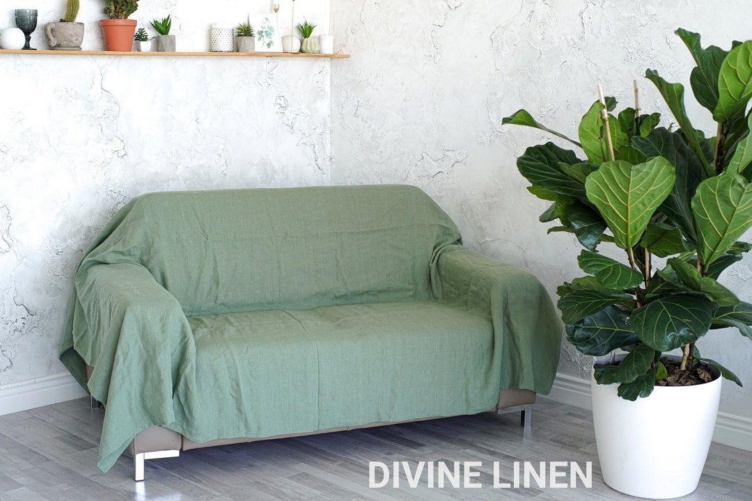 Sage Green Linen Couch Cover Linen Drop Cloth Couch Cover Linen Sofa ...