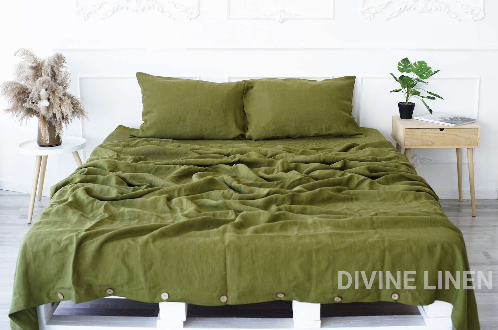 Olive Green Linen Duvet Cover Duvet Cover King Queen Double | Etsy