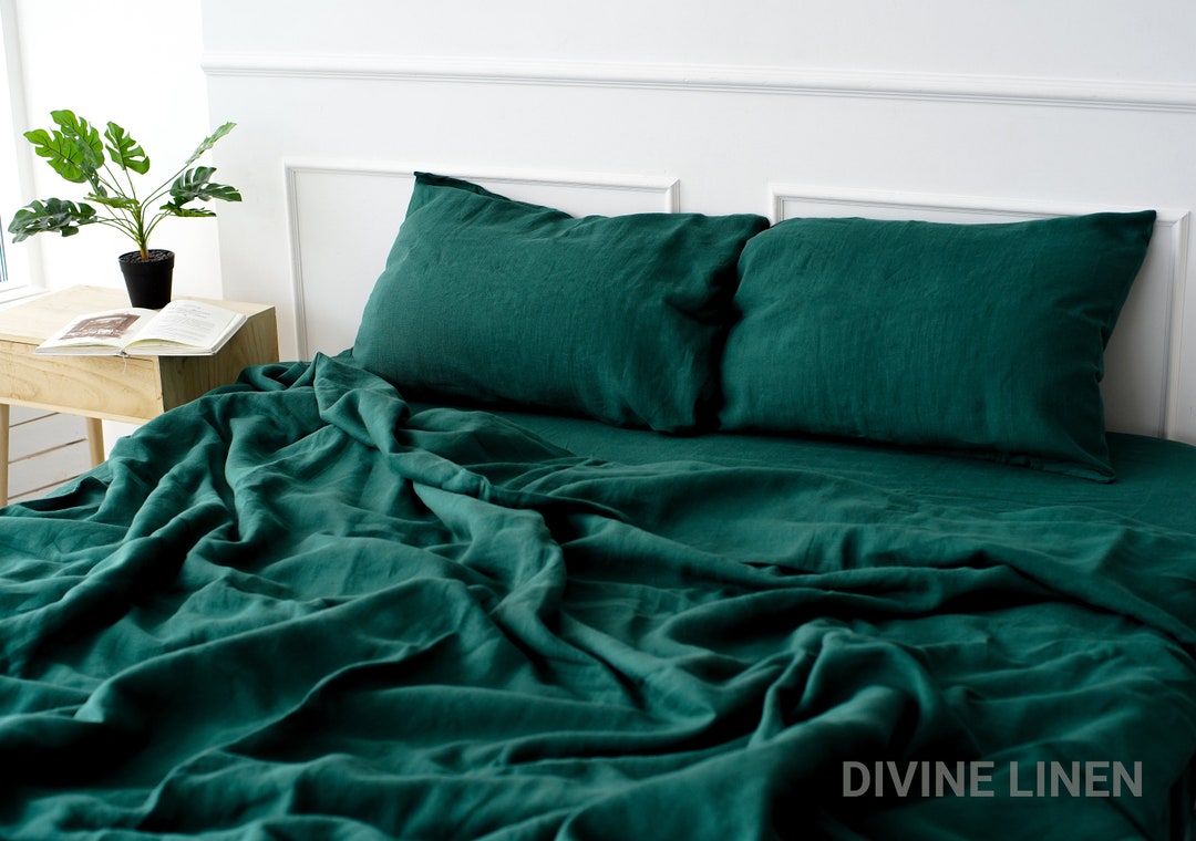 Emerald Green Linen Flat Sheet | Linen Sheets | Bed Sheet | Linen ...
