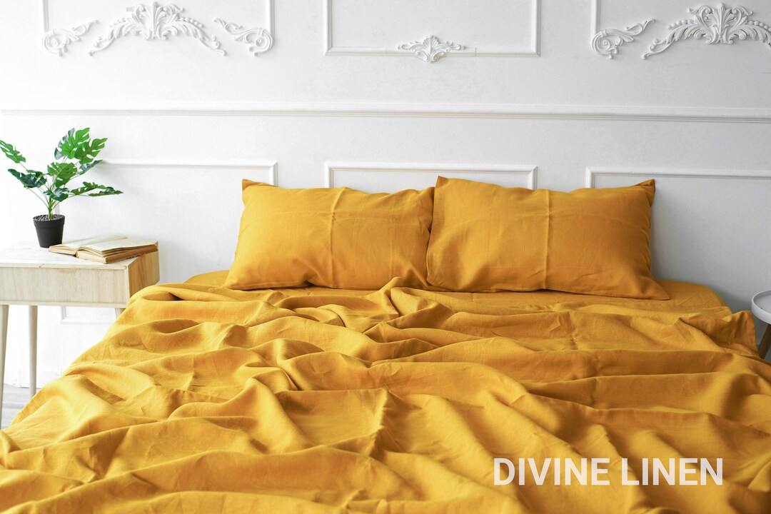 Mustard Yellow Linen Duvet Cover Set 1 Duvet Cover 2 - Etsy