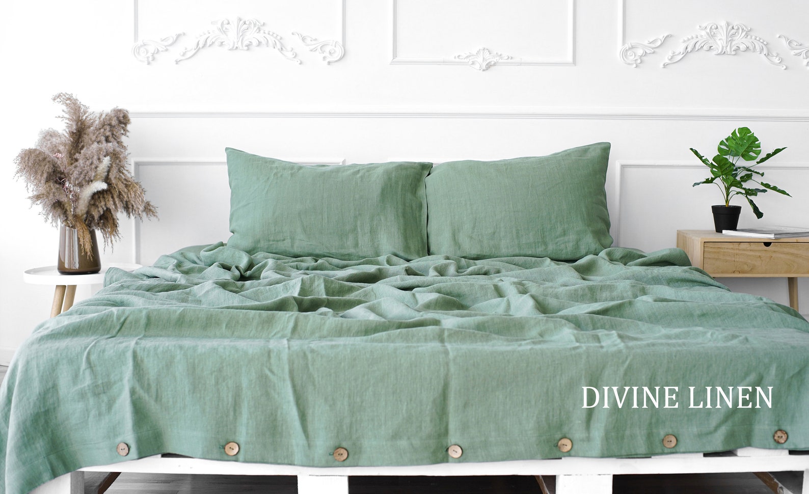 Sage Green Sheet Set Linen Flat Sheet Linen Fitted Sheet - Etsy