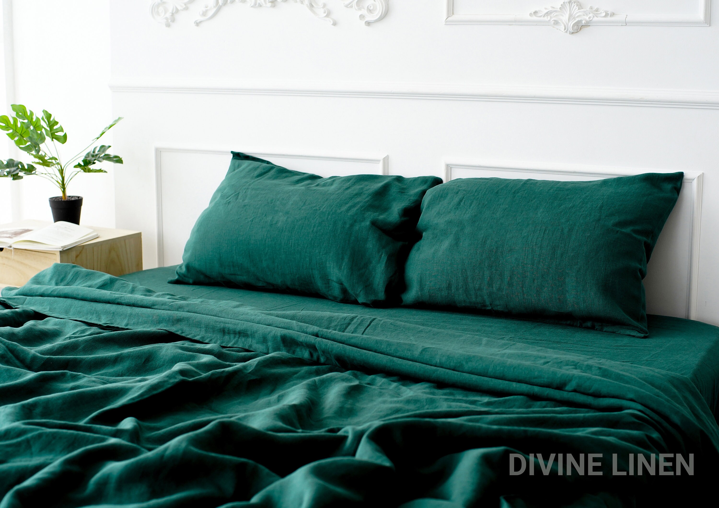 Emerald Green Linen Sheet Set Linen Flat Sheet Linen - Etsy.de