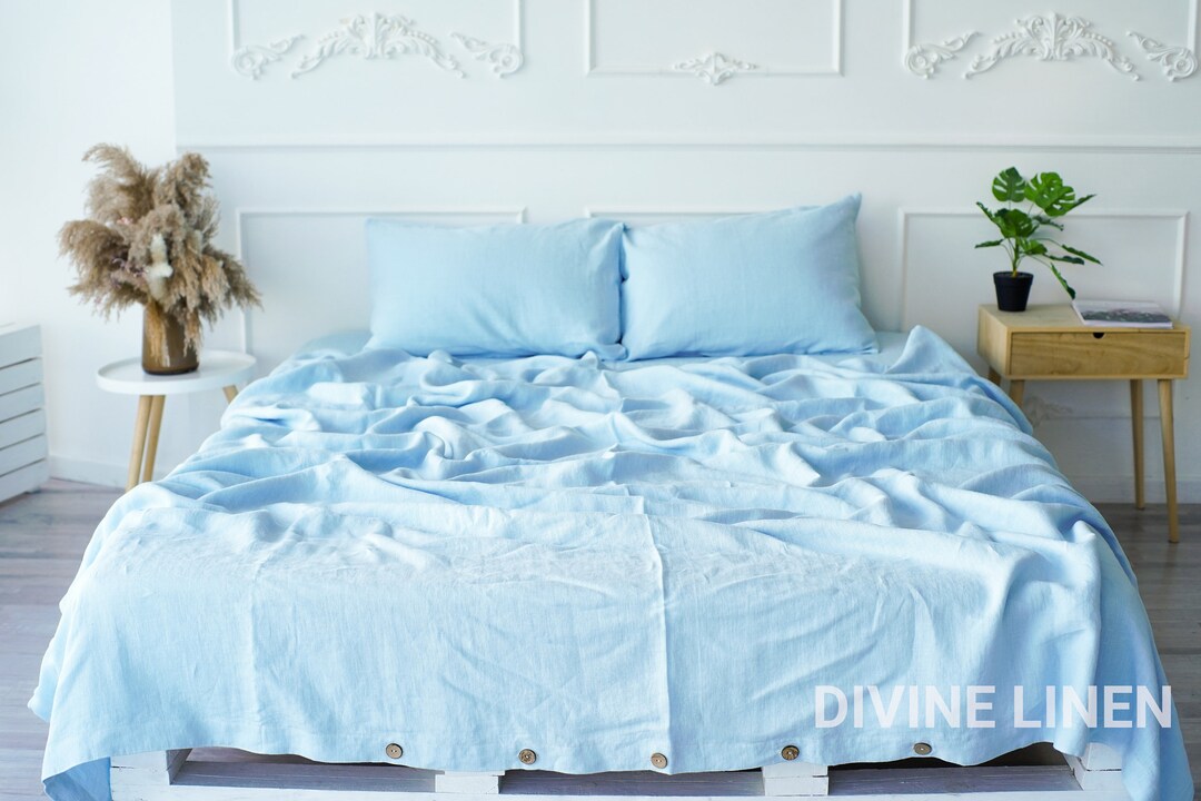 Light Blue Linen Duvet Cover Sky Blue Duvet Cover King Queen - Etsy