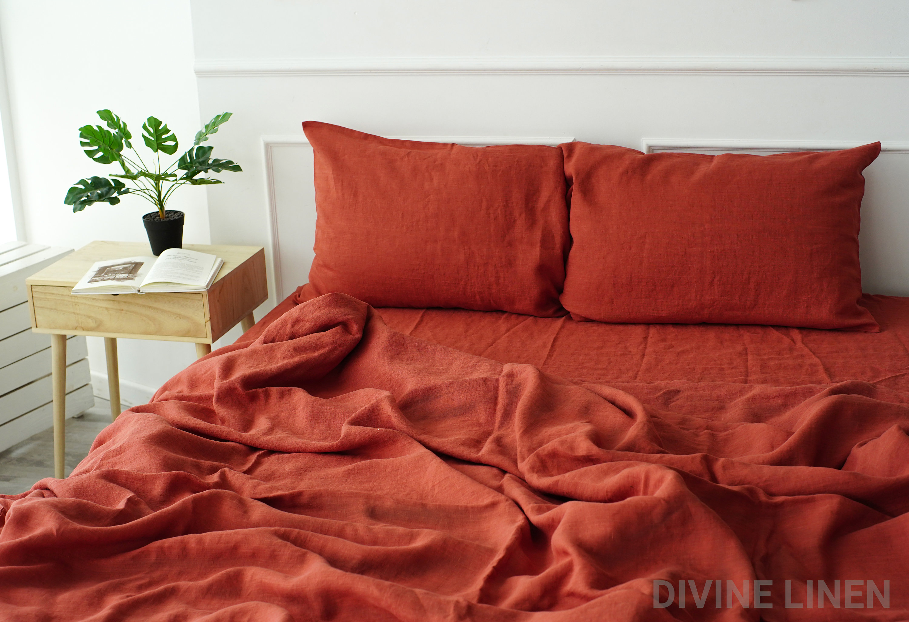 Drap plat en lin orange Draps plats en terre cuite Draps en lin Draps ...