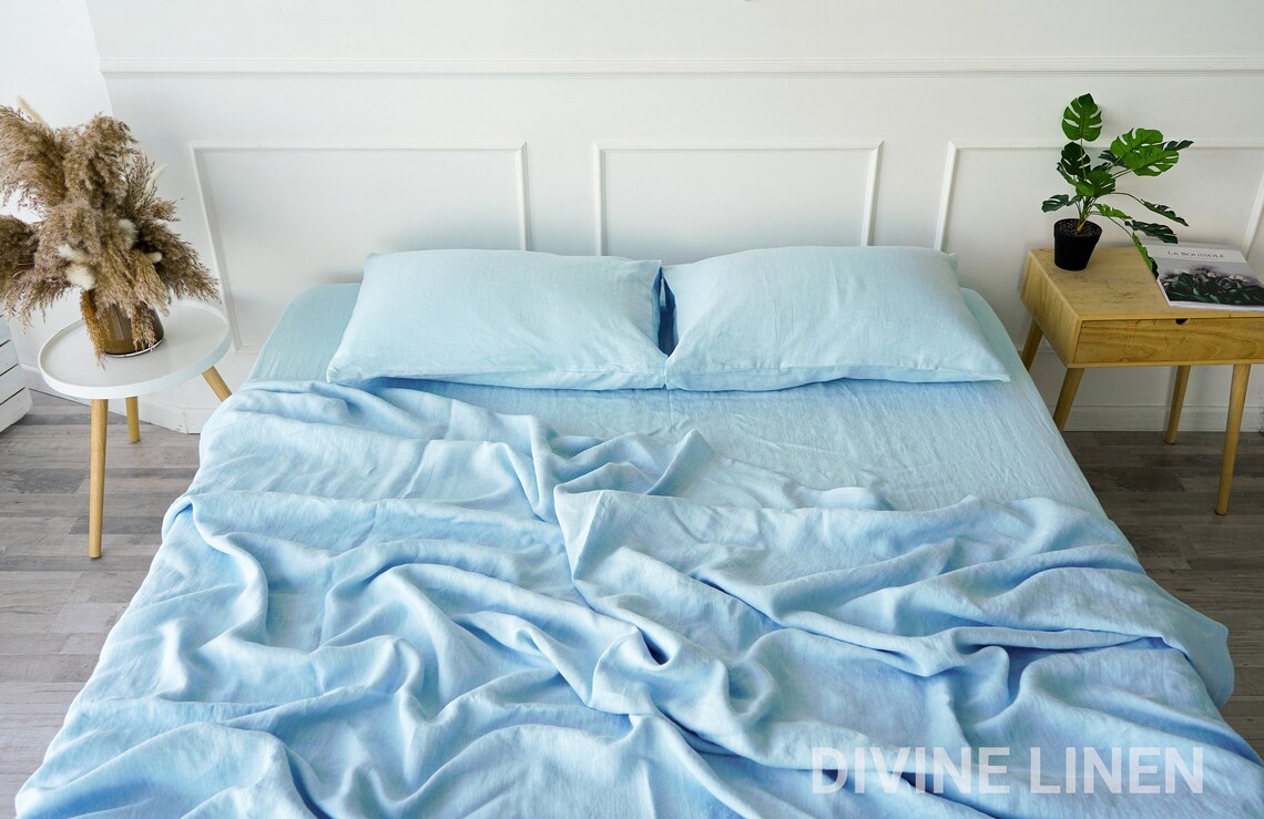 Light Blue Linen Duvet Cover Sky Blue Duvet Cover King Queen | Etsy