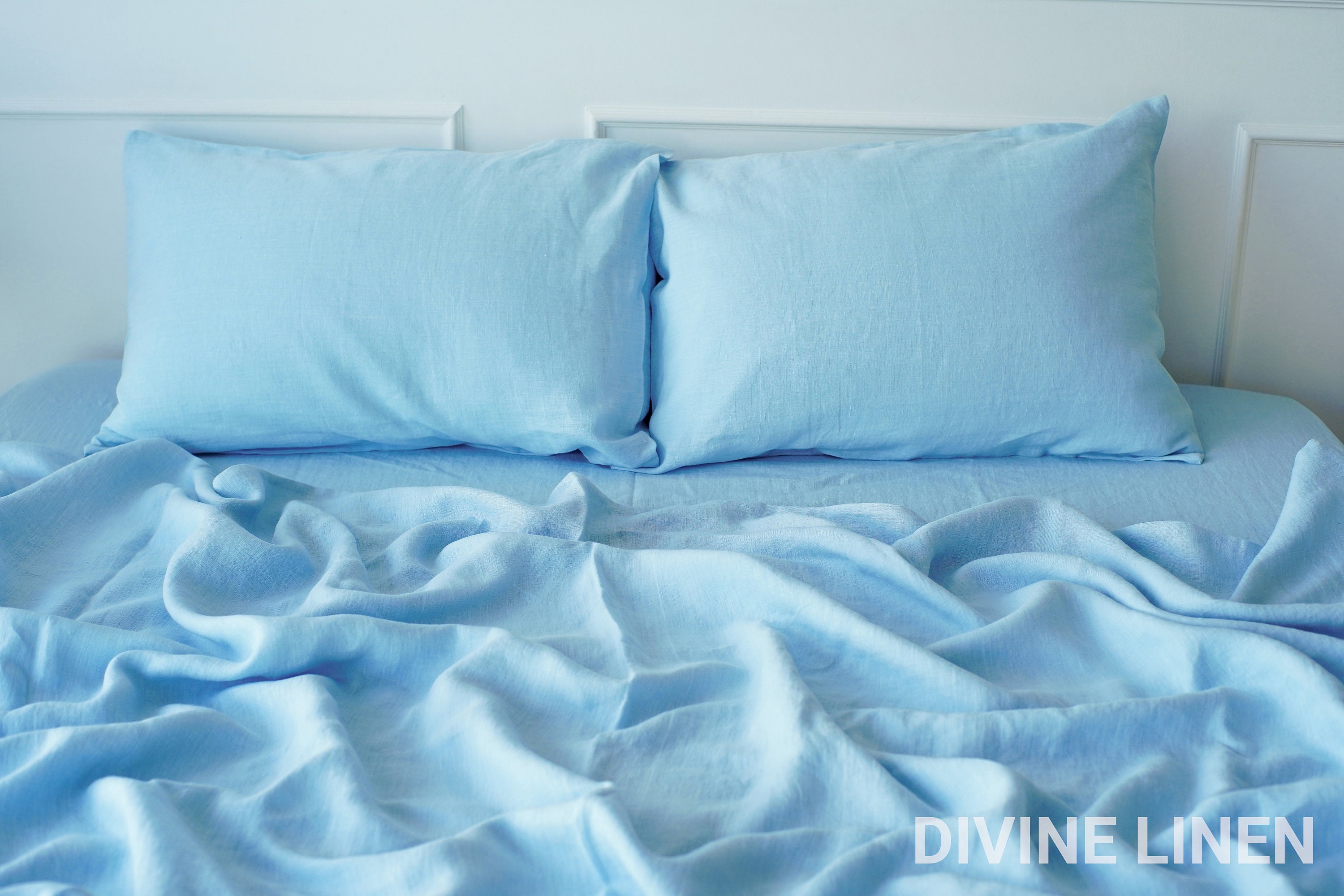 Light Blue Linen Sheet Set 1 Sky Blue Linen Flat Sheet 1 | Etsy
