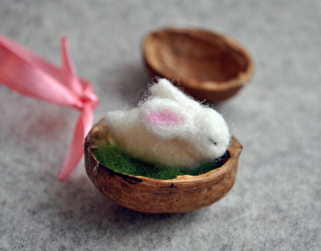 Bunny in Walnut Shell. Felted Christmas Miniature Gift. - Etsy