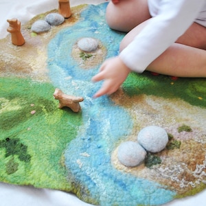Large Play Mat With River and Rocks, Waldorf Wool Felted Playmat for ...