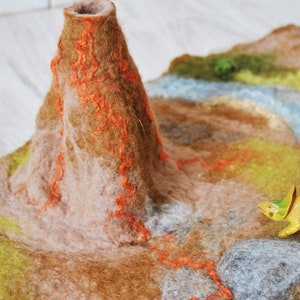 Volcano Felted Play Mat, Waldorf Inspired Dinosaur Playscene, 3D ...