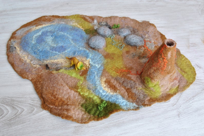 Volcano felted play mat waldorf inspired dinosaur playscene | Etsy