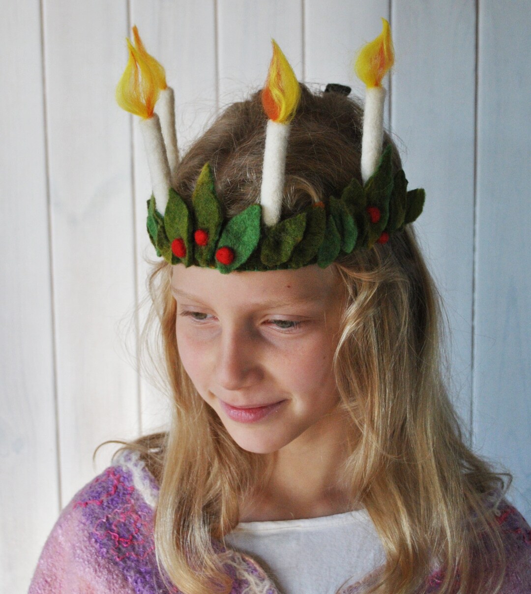 Saint Lucia Felted Crown. Wadorf Day of the Winter Solstice Crown Santa ...