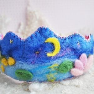 Waldorf Moon Birthday Crown. Celestial Felted Crown. Water Lilies Crown ...