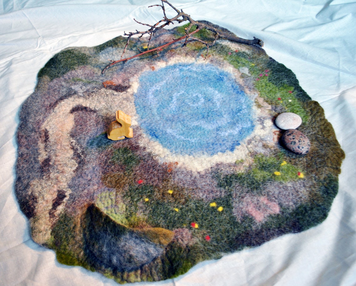 Waldorf Felt Play Mat With Pond Playmat Wet Felted Playscape - Etsy