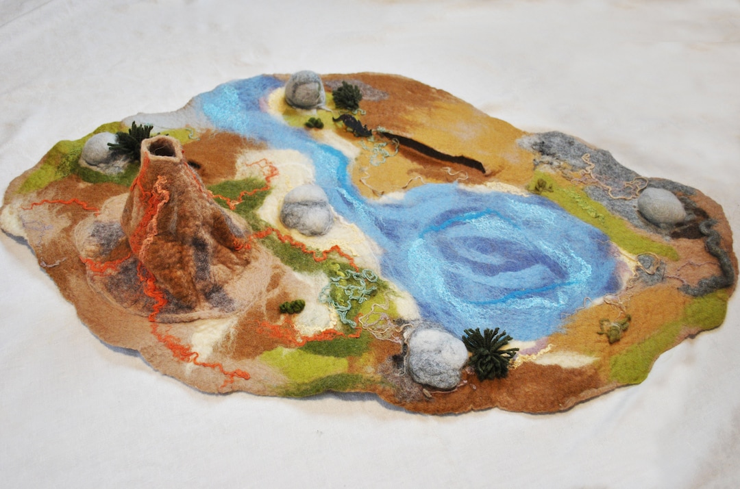 XXL Dinosaur World Playmat, Volcano Play Scene, Prehistoric Landscape ...