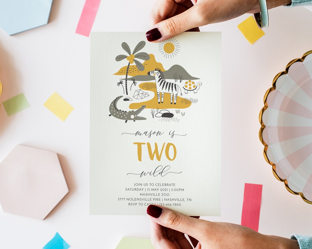 Editable Safari Two Wild Birthday Invitation Printable Zoo - Etsy Sweden