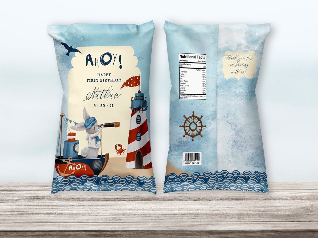 Editable Nautical Chip Bag Wrapper, Printable Ahoy Sailing Party Favor ...
