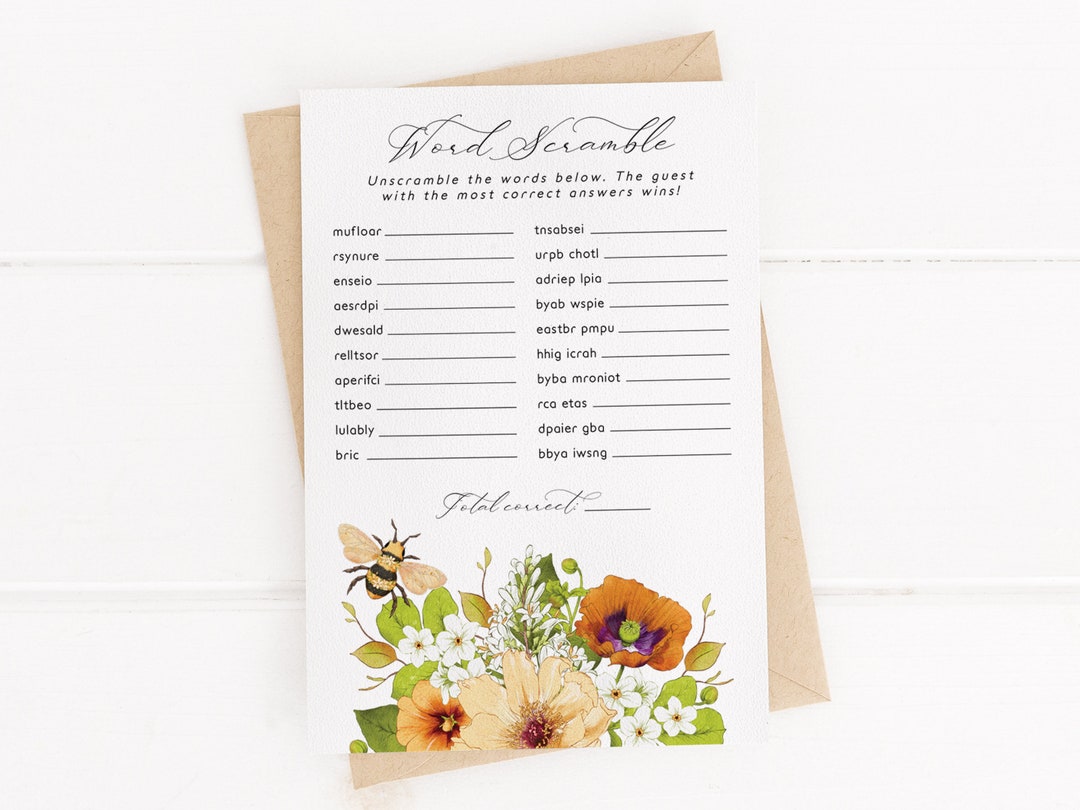 Floral Honey Bee Editable Word Scramble Baby Shower Game, Printable ...
