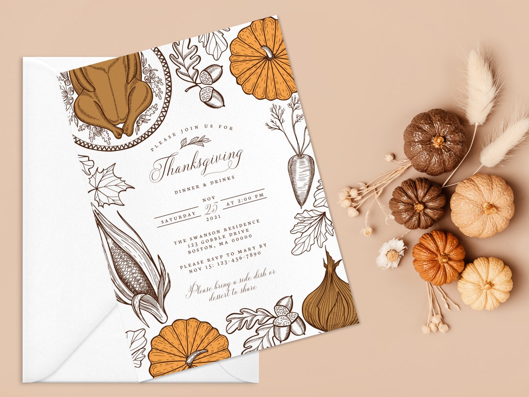 Editable Thanksgiving Dinner Invitation, Printable Friendsgiving Party ...