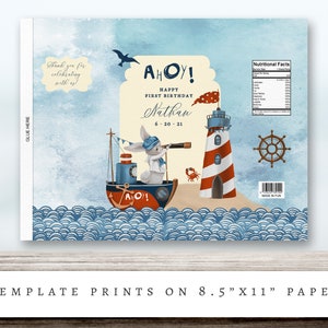 Editable Nautical Chip Bag Wrapper, Printable Ahoy Sailing Party Favor ...