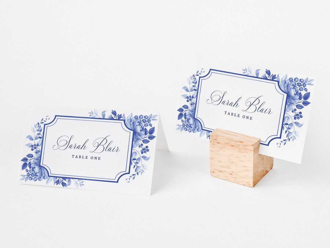 Editable Blue Porcelain Place Card, Printable Floral Chinoiserie Dinner ...