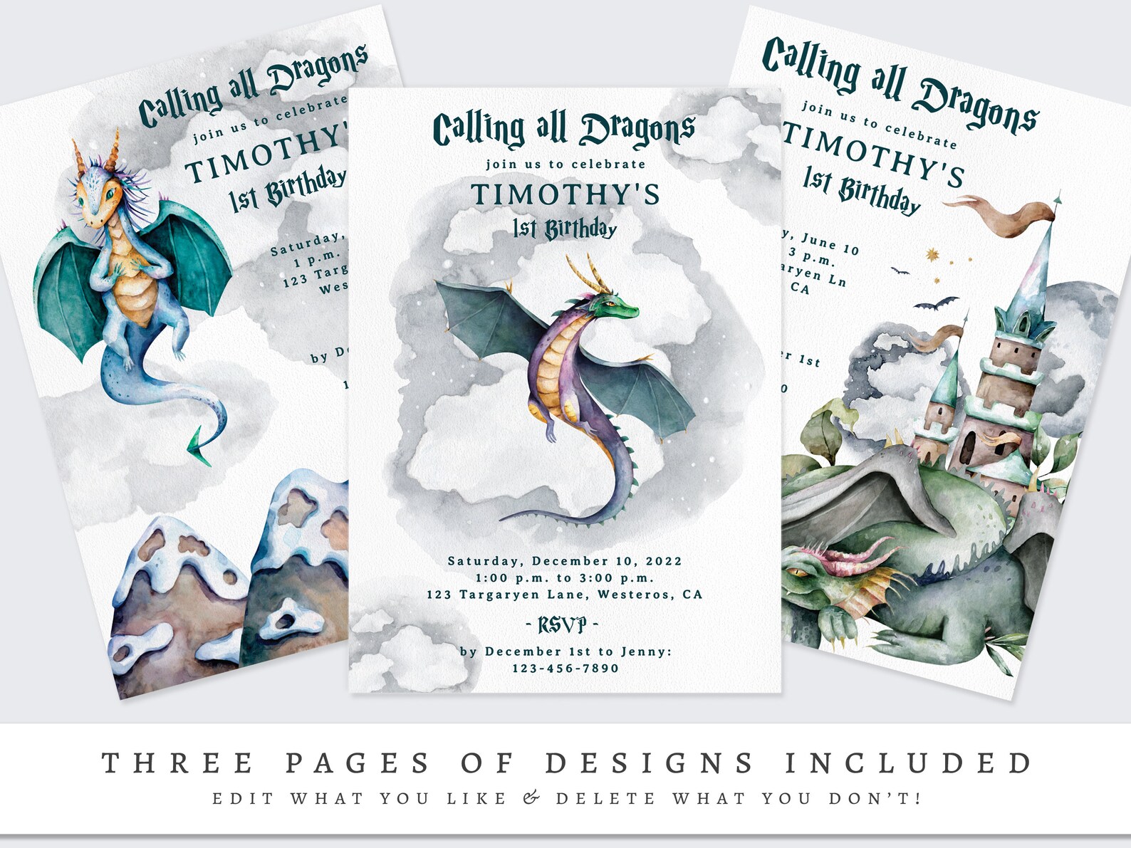 Editable Dragon Birthday Invitation Printable Magical - Etsy